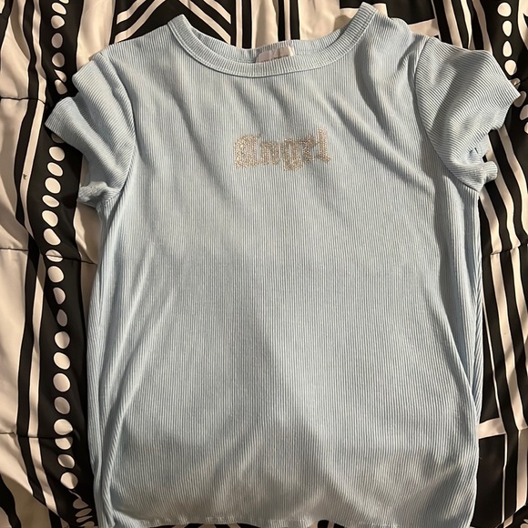 Tops | Light Blue Angel Bedazzle Baby Tshirt | Poshmark